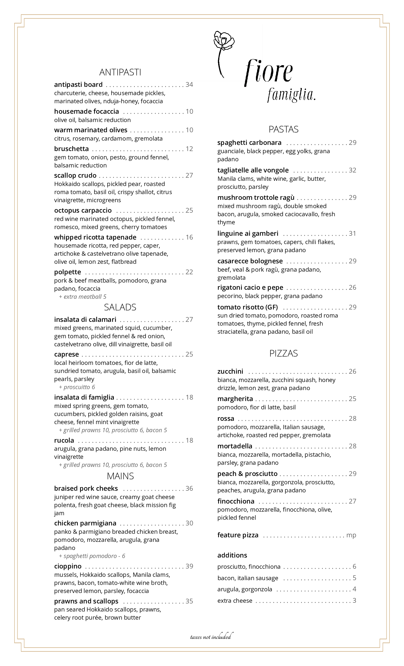 Menus - Fiore Famiglia