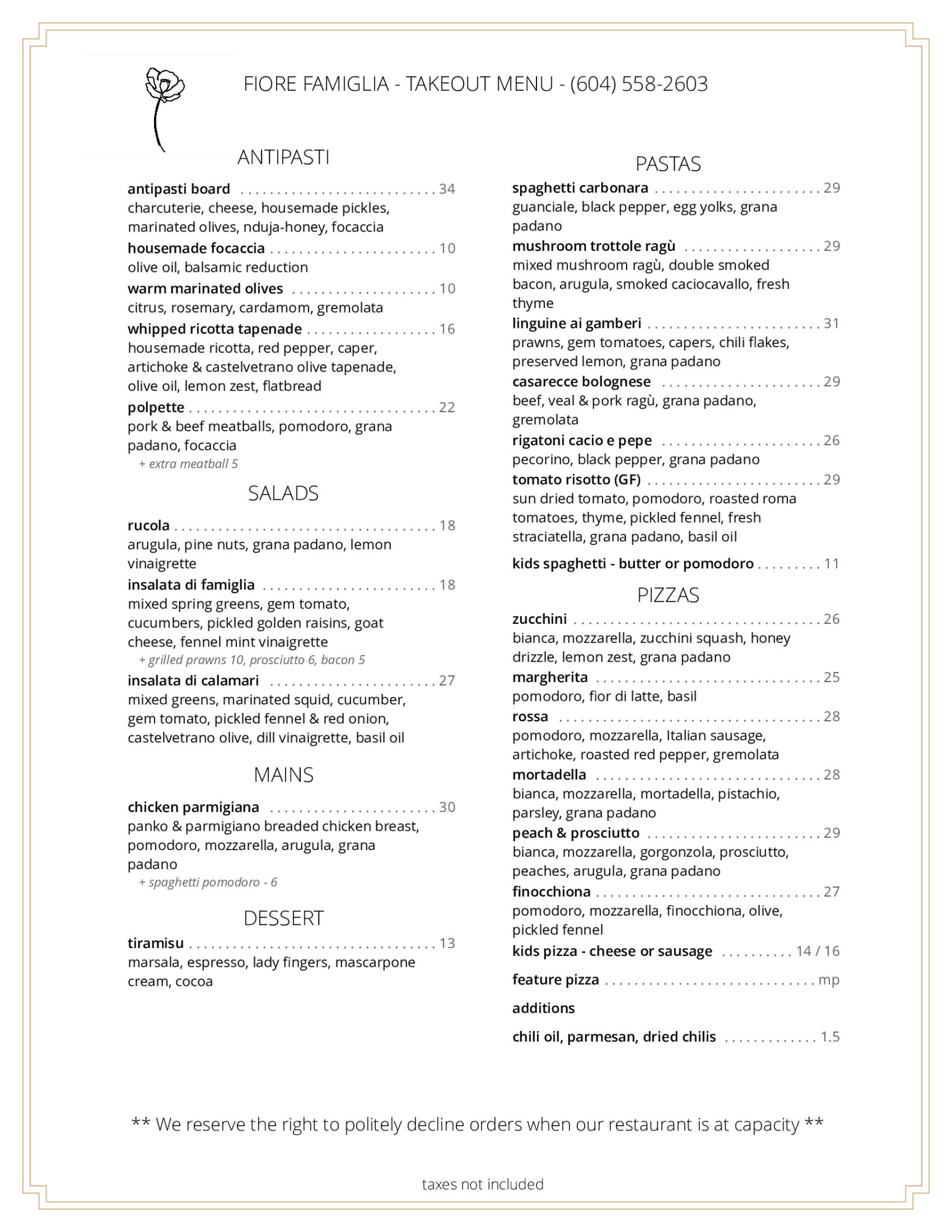 Menus - Fiore Famiglia