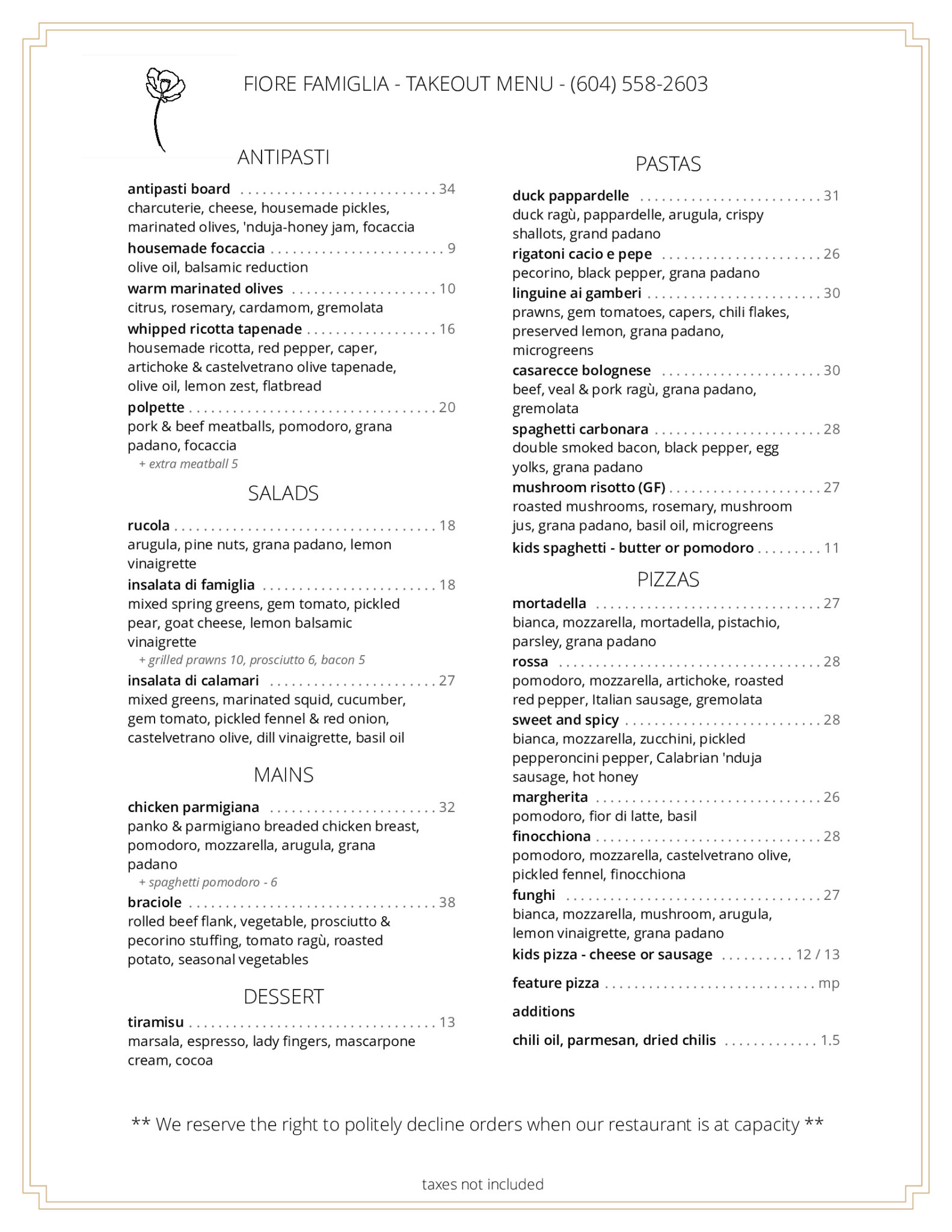 Menus - Fiore Famiglia