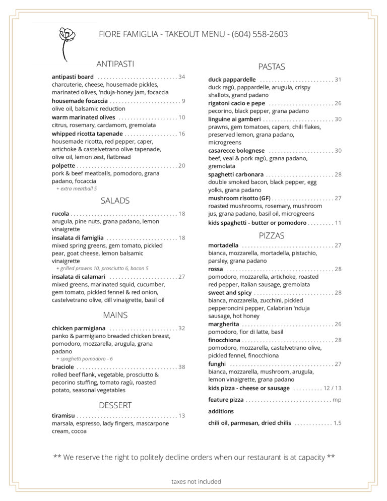 Menus - Fiore Famiglia