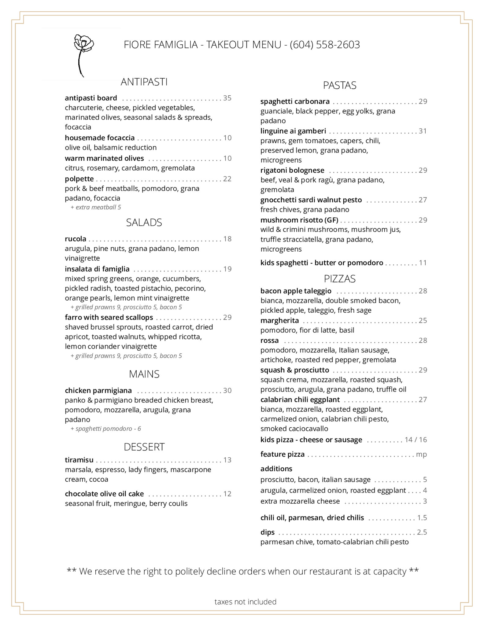 Menus - Fiore Famiglia