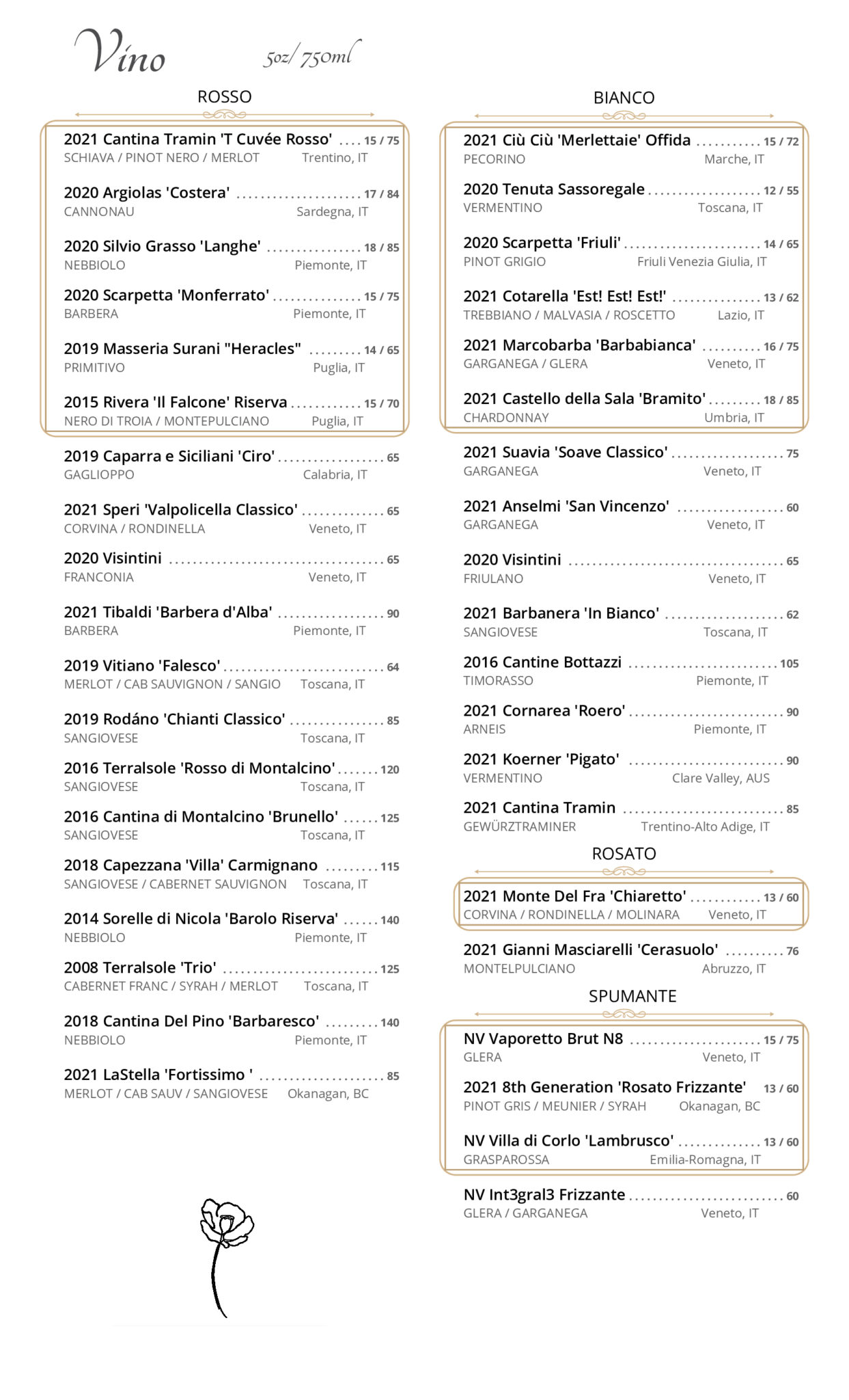 Menus - Fiore Famiglia